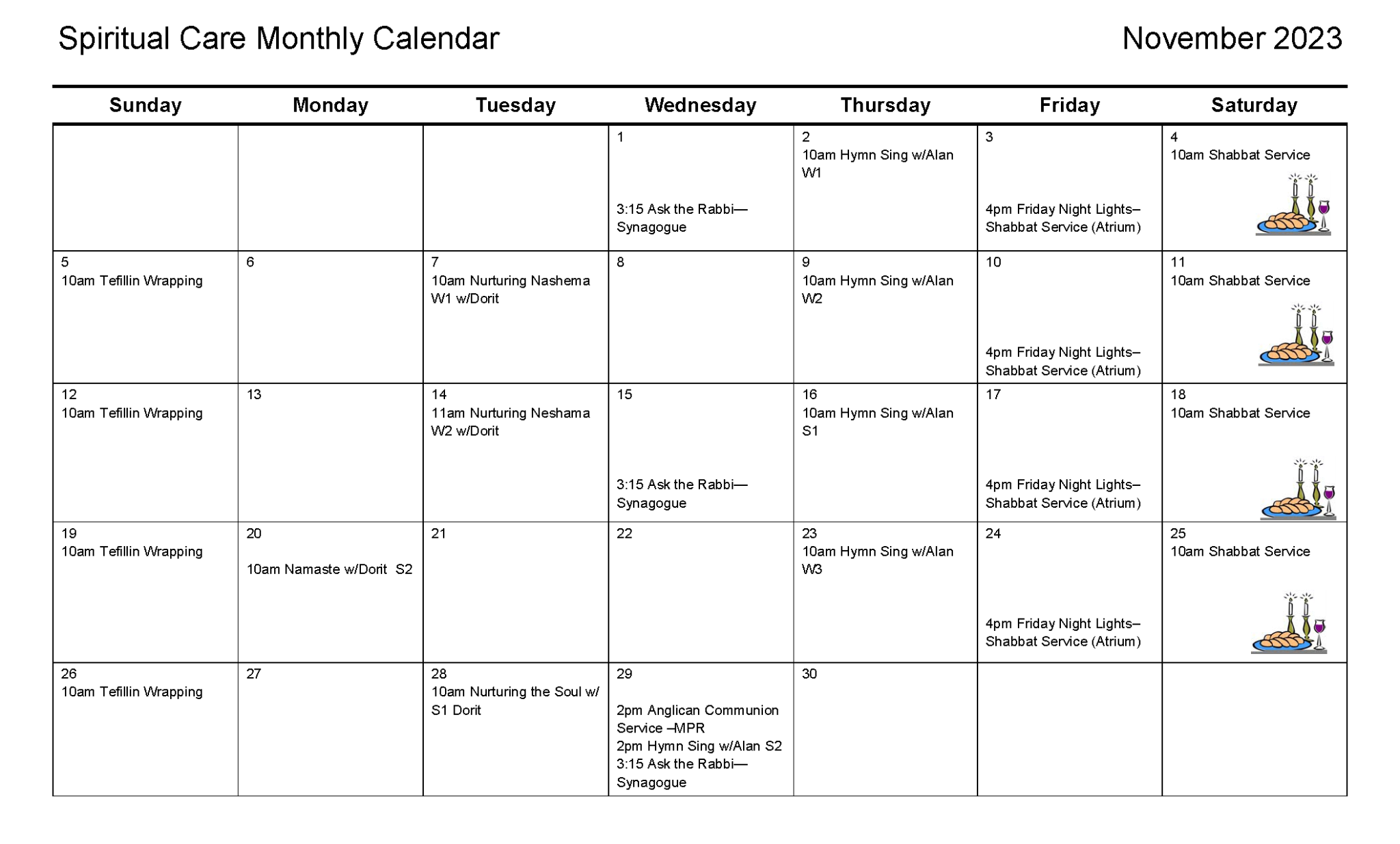 The Saul & Claribel Simkin Centre » Spiritual Care Calendar – November ...